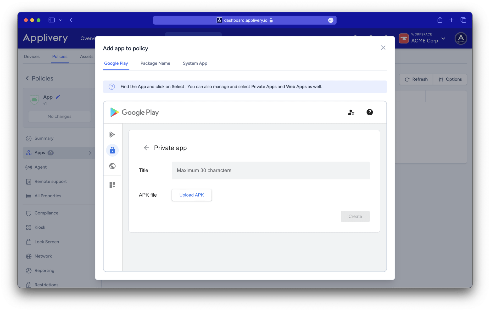 Private apps - Google Play Account | Applivery EMM