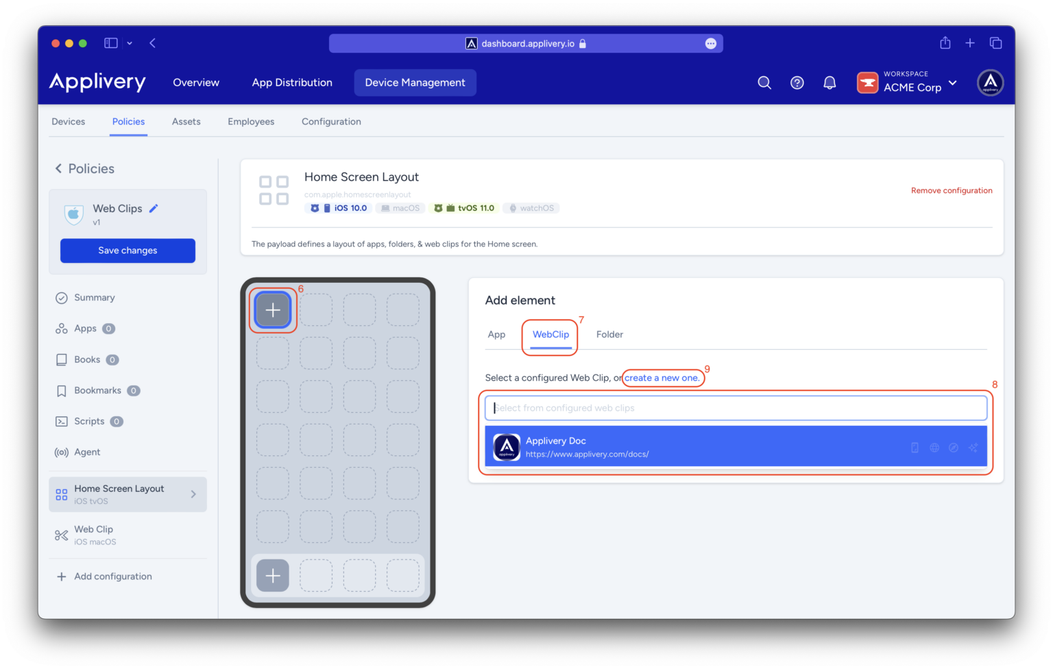 How to create and configure Web Clips