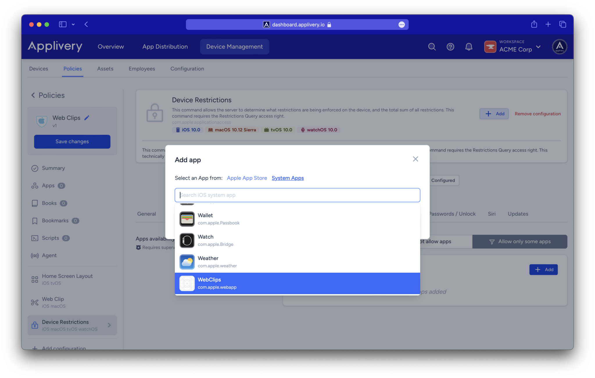 How to create and configure Web Clips