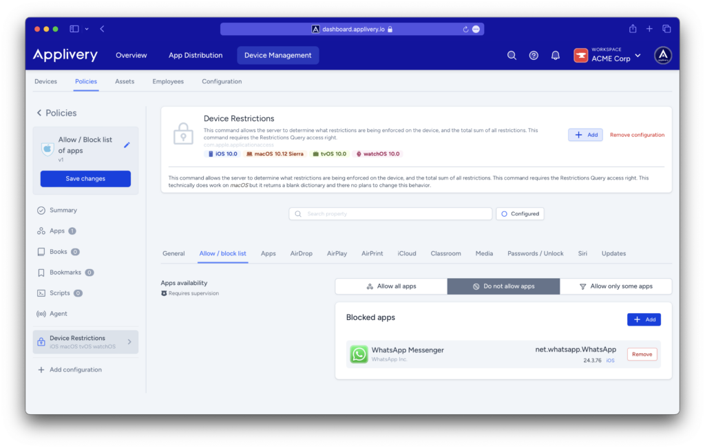 How to block and allow apps | Configurations