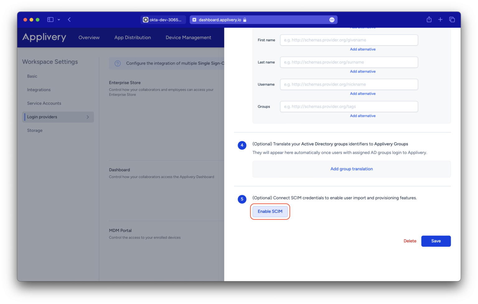 Identity management using SCIM integration