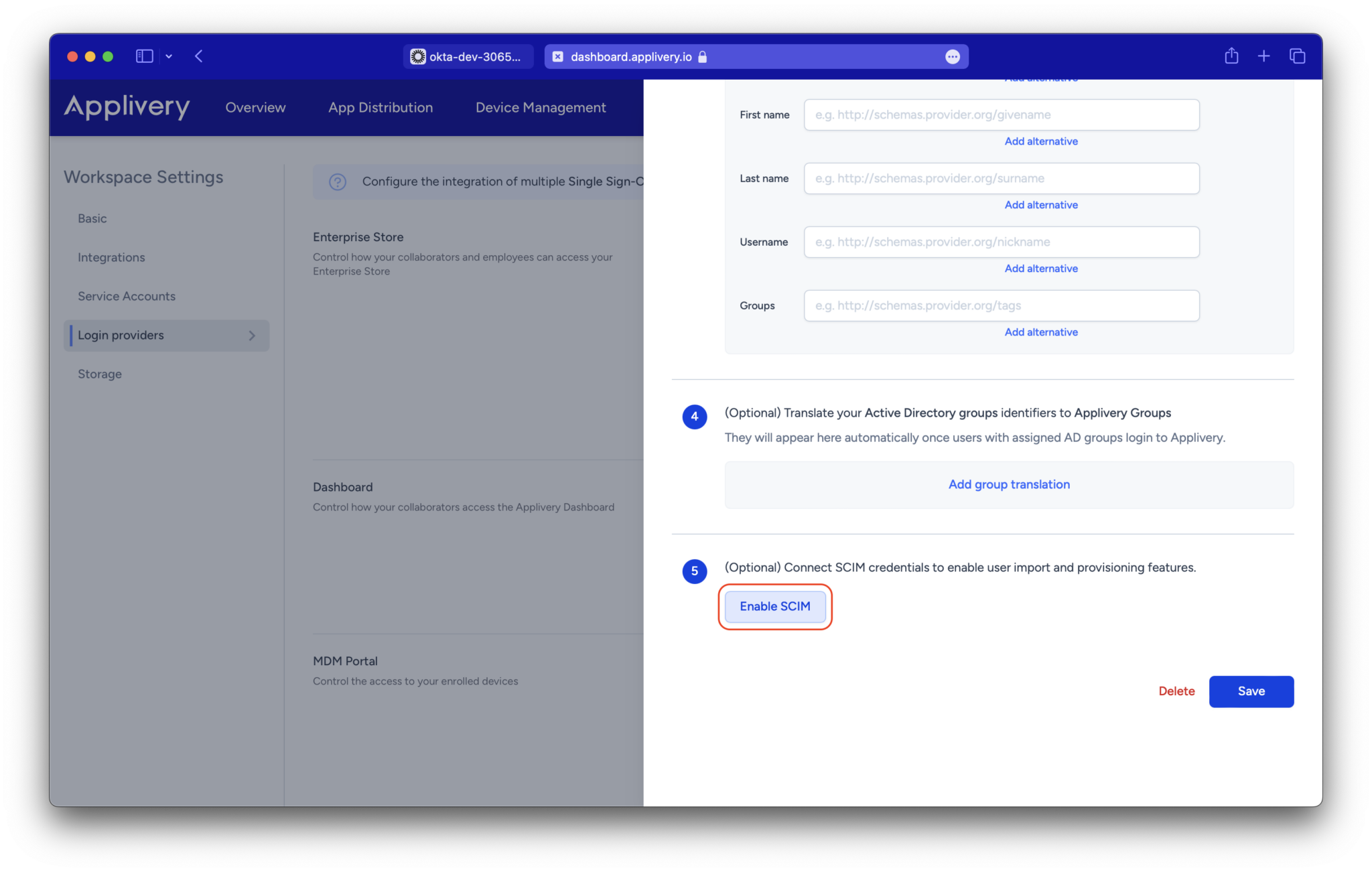 Identity management using SCIM integration