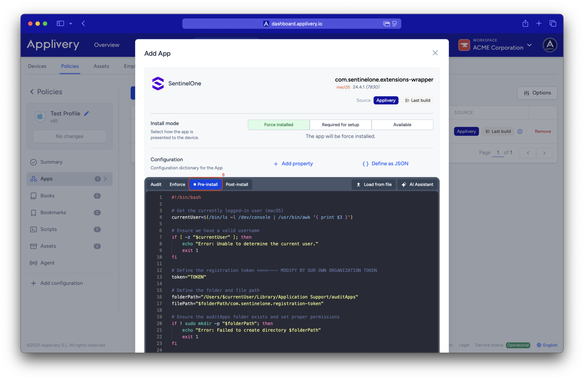 Install and configure SentinelOne Agent on macOS